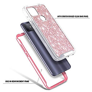 NZND Case for T-Mobile REVVL 4 Plus with Built-in Screen Protector, Full-Body Protective Shockproof Rugged Bumper Cover, Impact Resist Durable Phone Case -Glitter Rose Gold