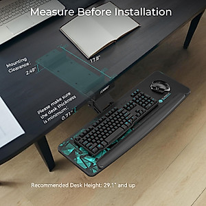 EUREKA ERGONOMIC Height Adjustable Mouse & Keyboard Tray Under Desk, 28x10'' Large Slide Out Swivel Tilt Computer Keyboard Drawer with Mouse Pad for Gaming Home Office Desk, Dual Mount