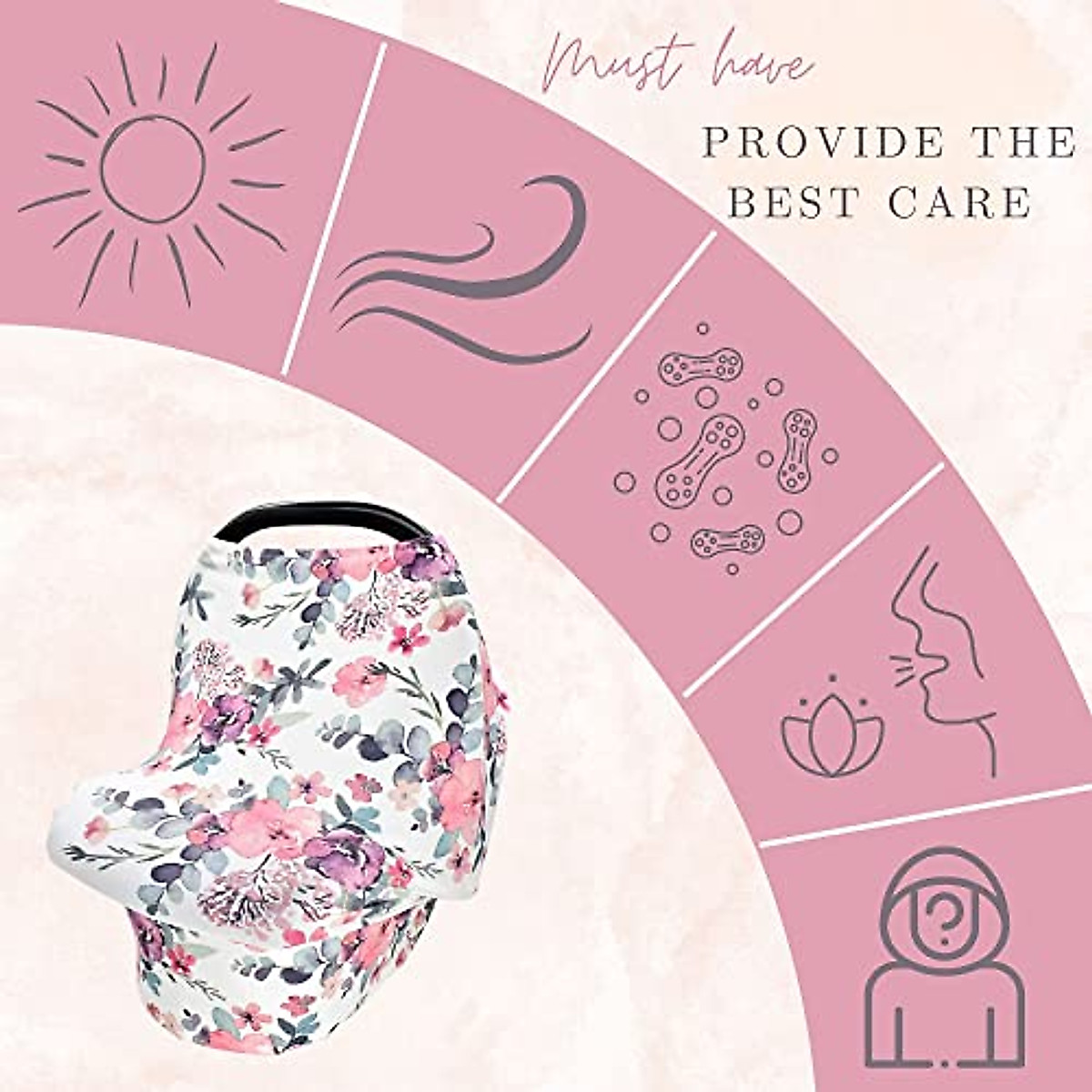 Car Seat Nursing Cover High Chair Cover 4 in 1 Carseat Canopy Nursing Breastfeeding Cover for Baby Girls (Flower)