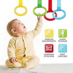 Zerodeko 4Pcs Baby Crib Pull Rings, Baby Walking Training Rings Stand Up Safety Hanging Rings Playpen Accessories Cot Ring Play Gym Walker Assistant Tools for Baby, Toddler, Infant