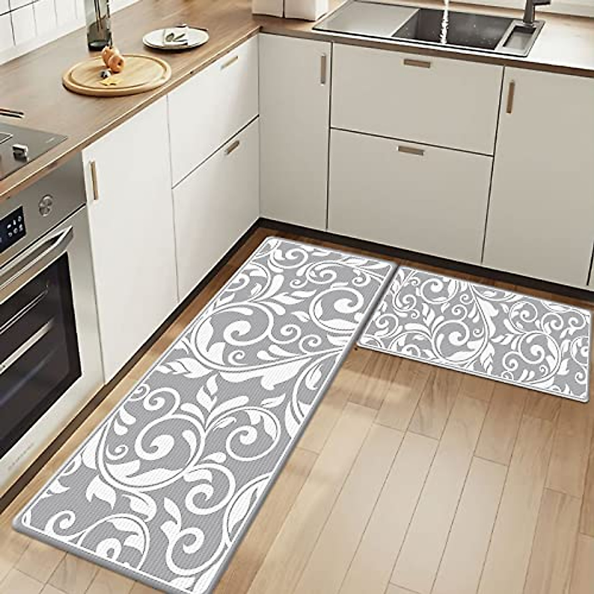 Large Kitchen Mats Anti Fatigue, 2 - Pack MojiDecor Thicken Kitchen Rugs Standing Pads Durable Stain Resistant Non-Slip Memory PVC Floor Mats (17.8 x 47.2Inch)& (17.8 x 30Inch) for Home Garage Office