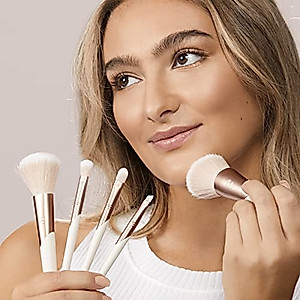 EcoTools Luxe Natural Elegance Professional Face Makeup & Foundation Brush Set, Premium Brush Kit For Face, Cheek, & Eye Makeup, Synthetic Makeup Brushes, Vegan & Cruelty-Free, 5 Piece Set
