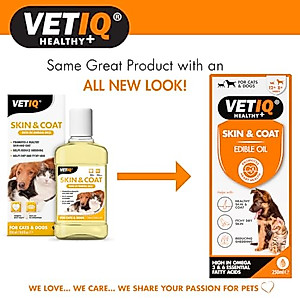 VetIQ Skin & Coat, 250ml, Promotes Healthy Skin & Coat with Omega 3 Oil, Dog Grooming Supplement Helps Reduce Shedding, Dog & Cat Supplements for Dry, Itchy Skin