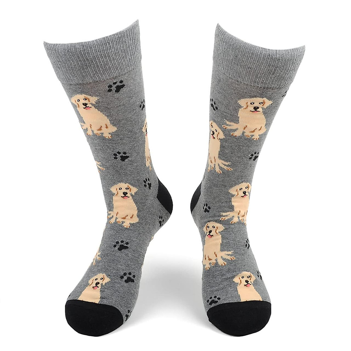 Urban Peacock Men's Novelty Fun Crew Socks - Multiple Patterns! (Dogs - Golden Retriever - Grey, 1 Pair)