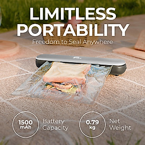 EconoHome Cordless Food Vacuum Sealer Machine - Rechargeable & Portable Sous Vide Vacuum Sealer with Built-In Cutter - Seals in 10 Seconds - 11.8" Width with 3 Sealing Modes & 1 Bag Roll 77" x 11"