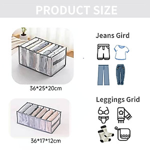 Wardrobe Clothes Organizer, 9 Grids Upgraded Washable Closet Organizers and Storage, Jeans Leggings Compartment Storage Box, Foldable Drawer Mesh Separation Box for Jeans, Shirt, Legging, Grey (4Pcs)