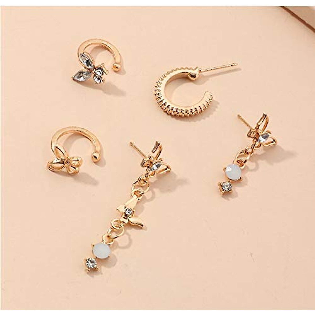 Cathercing Butterfly Earrings Set for Women Girls Butterfly Ear Cuff Earrings Huggie Small Dangle Hoops Hypoallergenic Earrings Lightweight Earrings Modern Jewelry Daily for Gift