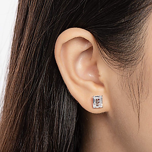 AINUOSHI Women Stud Earrings Emerald Cut Sterling Silver Earrings for Women Cubic Zirconia Hypoallergenic Piercing Earring Anniversary Birthday Gifts for Her Women Men