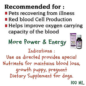 PROFERRIC 100 CC. Tonic Liquid Best Pet Booster Blood Support for Dogs Puppies Iron & Multi Vitamins Supplement Fast Increasing Animal Immunity Energy & Power, Folic B6 B12 Promotes Red Blood Cell