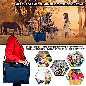 Hoshin Knitting Bag for Yarn Storage, High Capacity Yarn Totes Organizer with Inner Divider Portable for Carrying Project, Knitting Needles(up to 14”), Crochet Hooks, Skeins of Yarn (Navy)