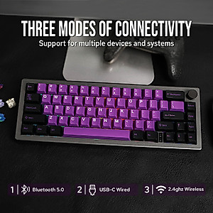 EPOMAKER EK68 65% Wireless Gaming Keyboard, Hot Swappable Gasket Mechanical Keyboard with Metal Knob, Bluetooth 5.0/2.4Ghz Wireless/USB-C Wired Custom Keyboard (Black Purple, Gateron Pro Yellow)