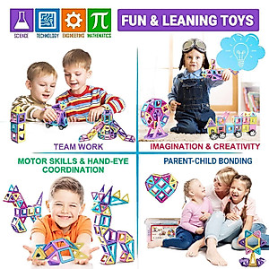 BrightyBright Magnetic Blocks Castle Building Toys Intelligent 3D STEM Educational Game for Kids Toddlers Boys Girls Magnet Tiles Set 114 Pc Best Gifts for Kids, Multicolor