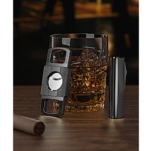 RONXS Cigar Lighter and Cutter Set, Adjustable Jet Flame Torch Lighter and Cigar Cutter, Windproof Cigarette Lighters, Great Gift Idea for Father's Day and Birthday (Butane Gas Not Included) (Black)