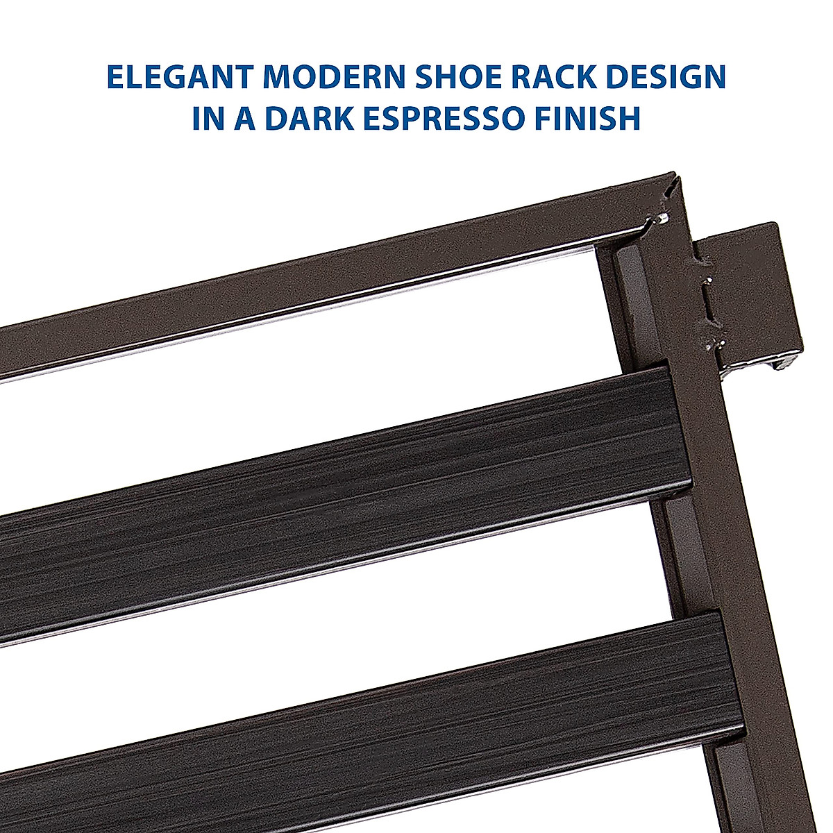 Seville Classics Sturdy Freestanding Storage Shelf for Bedroom, Closet, Entryway, Dorm Room Organizer Stackable Durable Metal Shoe Rack Espresso Slat, 3-Tier (NEW MODEL)