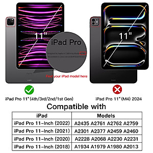 JETech Case for iPad Pro 11 Inch 2022/2021/2020/2018 (4th/3rd/2nd/1st gen) with Pencil Holder, Clear Transparent Back Shell Slim Stand Shockproof Tablet Cover, Auto Wake/Sleep (Black)