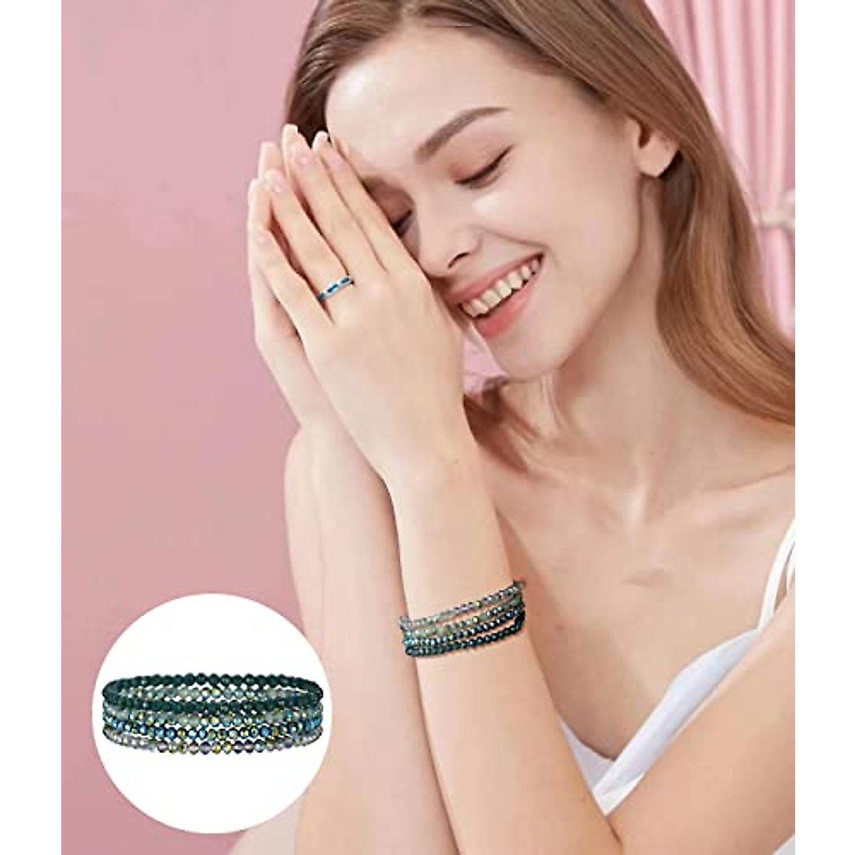 Noessla Beaded Boho Stretch Bracelet Colorful Stackable Crystal Beads Bracelets Trendy Costume Jewelry Mothers Day Gifts for Women (Green)