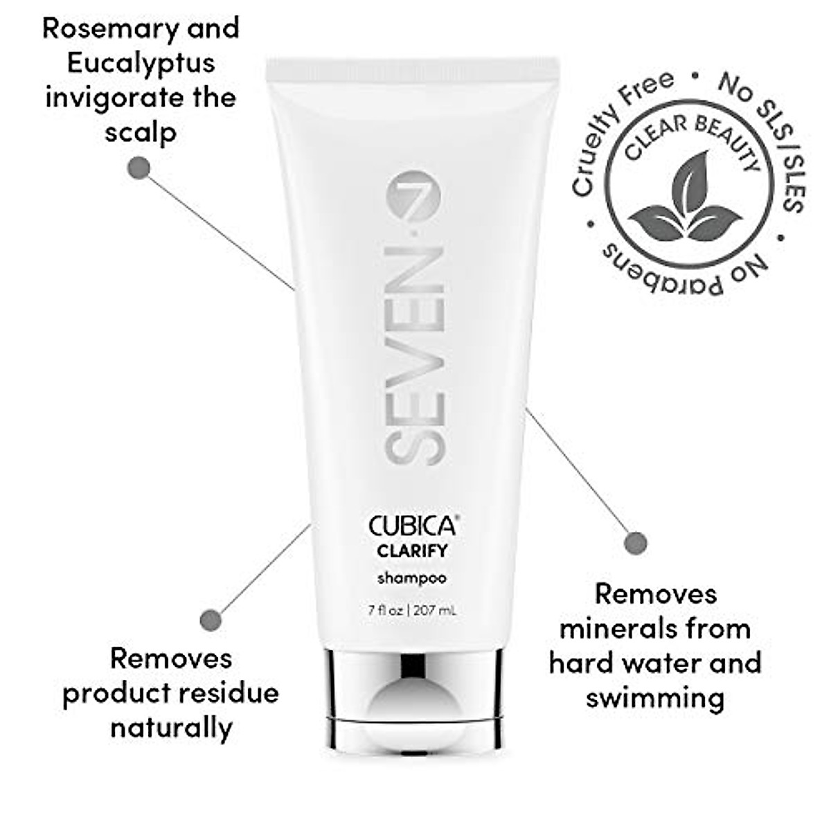 SEVEN Hair Care Cubica Clarifying Shampoo for Women & Men, Detox and Minimize Dry Scalp + Buildup with Rosemary, Eucalyptus & Rose Hip Oil, Cruelty Free, Sulfate Free, Made in USA, 7 oz