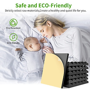 12 Pack Sound Proof Foam Panels,2"x12"x12"Self Adhesive Acoustic Foam Panels, Studio Wedge Tiles with High Density Fireproof,Sound Proofing Padding for Wall,Ceiling,Door,Bedroom(Black)