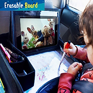 2 PK - Kids Car Seat Activity Tray | Inspire Active Toddlers & Big Kids for Years! Dry-Erase White Board & Eating Snack Travel Tray with No-Drop Tablet iPad Holder Stand & Art Supplies Storage Pocket