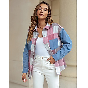 luvamia Womens Flannel Jacket Plaid Shirt Jacket Women Shacket Jacket Shackets For Fall Fashion Women Jeans Jacket For Women Fashion Size Medium Size 8 10