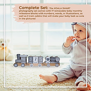 Baby Monthly Milestone Blocks - Wooden Train - 3 Cabins and 17 Removable Blocks - Nursery Decor - Baby Milestone - Milestone Blocks for baby girl and baby boy