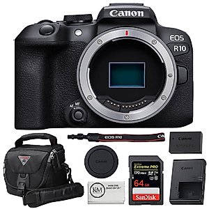 Canon EOS R10 Mirrorless Camera Bundled with 64GB Memory Card + Camera Case with Rain Cover + Microfiber Cleaning Cloth (4 Items)