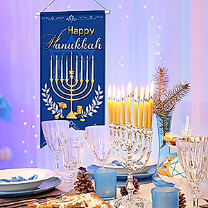 Happy Hanukkah Banner Chanukah Decoration Hanukkah Door Sign Hanukkah Letter Banner Welcome Banner, Hanging Door Sign Gifts for Holiday Party Supplies Jewish Judaism Synagogue Home Office Decor