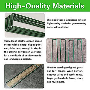 Bakulyor 50Pcs Green Landscape Staples 6 Inch Garden Artificial Turf Stakes Staples, 11 Gauge Lawn Galvanized Ground Fabric Pins for Weed Barrier Sod Decorations Holding Fence and Irrigation Tubing