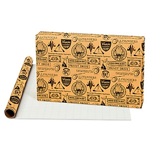 American Greetings 105 sq. ft. Harry Potter Wrapping Paper Set with Gridlines for Birthdays, Graduations and All Occasions, Hogwarts House Crests, Gryffindor Robe and Marauders Map (3 Rolls, 30 in. x 14 ft. each)