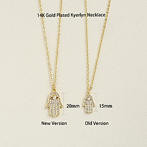Kyerlyn 14K Gold Plated Hamsa Hand Pendant Necklace Dainty Cubic Zirconia CZ Hamsa Necklace for Women Everyday Charm Necklace
