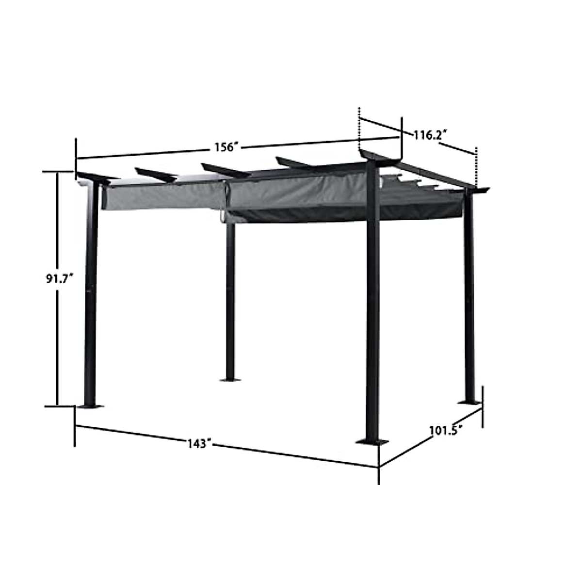 Luckyberry 10' X 13' Outdoor Retractable Pergola with Sun Shade Canopy Patio Metal Shelter for Garden Porch Beach Pavilion Grill Gazebo Modern Yard Grape Trellis Pergola, Grey