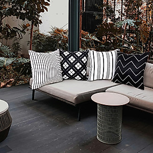 TAJWE Outdoor Waterproof Pillow Covers 18X18 Set of 4 Black and White Modern Geometry Stripe Decorative Cushion Cases for Patio Furniture Couch Porch