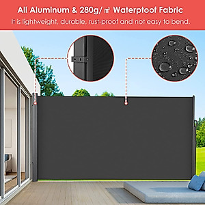 Retractable Side Screen Awning, UV Resistant, Waterproof, Patio Privacy Screen for Garden, Balcony, Courtyard(Dark Grey), 118.1" x 70.9"