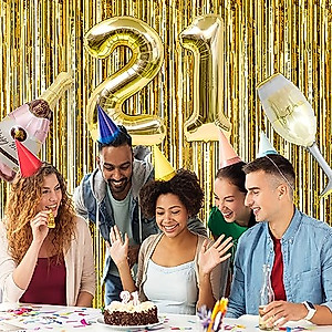 RUBFAC 3pcs 3.3x8.2 Feet Gold Fringe Backdrop Curtains,Tinsel Streamers Birthday Party Decorations,Fringe Backdrop for Birthday Women Bachelorette Wedding Party Decor