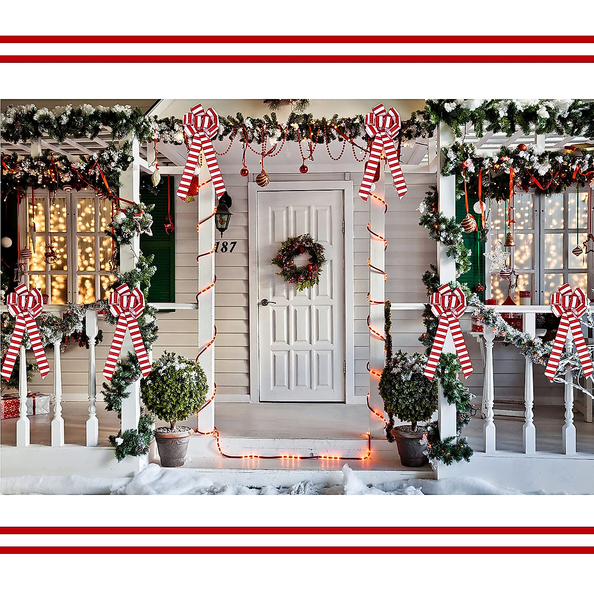 WILLBOND Christmas Red White Bow Red White Stripe Christmas Candy Cane Pattern Burlap Large Wreath Ribbon Bow Decorative for Tree Holiday Decoration Supplies, 25.6 x 9.8 Inch