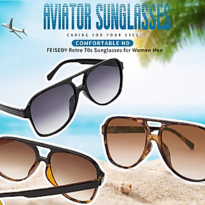 FEISEDY Vintage Retro 70s Plastic Aviator Sunglasses Women Men Classic Large Squared Frame B2751