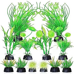 Fishdance Aquarium Plants, Artificial Fish Tank Decorations Decor Plastic Plants Set 12 Pcs