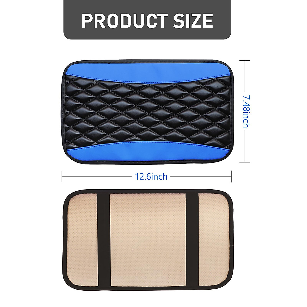 NGHEY 1 PC Car Armrest Box, PU Leather Embroidery Anti-Slip Central Handbayic Case Cover, 12.5In x 7.4In Four Seasons Universal, Suitable for Most Cars (Blue)