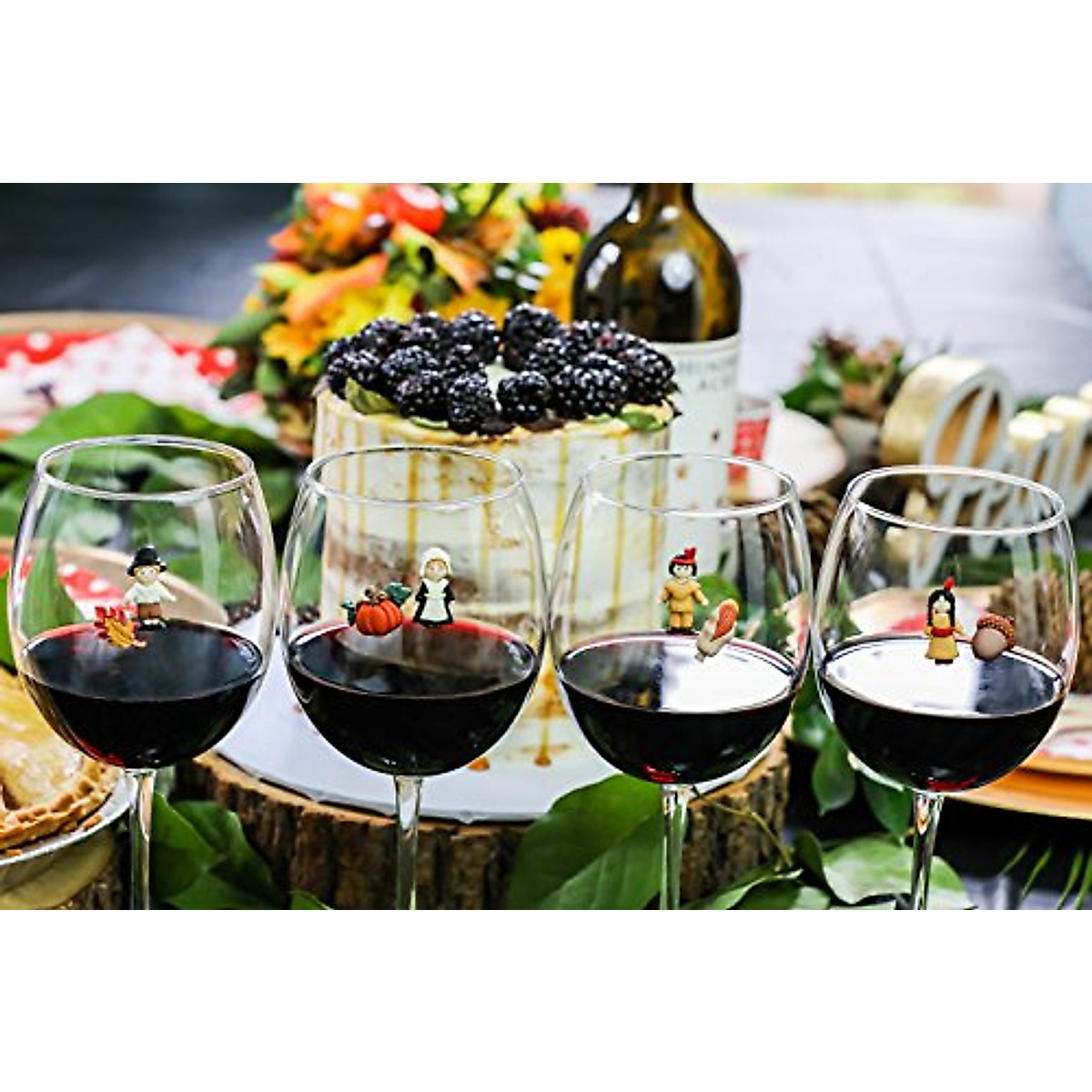 Thanksgiving Magnetic Wine Glass Charms Set of 12 Perfect Drink Markers for Stemless Glasses, Champagne Flutes & More - Great Hostess Gift