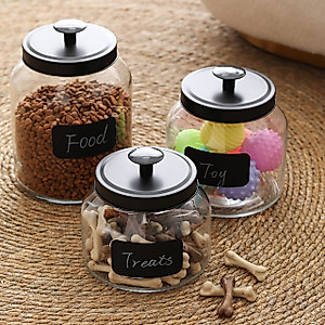 Clear Glass Kitchen Canister Set, Cookie Jar, Food Storage Container, Bathroom Jar with Metal Airtight Lid (Black)