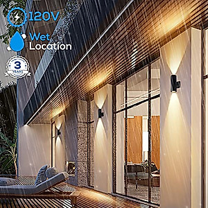 LEONLITE Modern Outdoor Cylinder Wall Lights, Porch Light in 2 Lights, Up Down Lights Outdoor, Matte Black Waterproof Wall Sconce, Aluminum, E26 Base, Exterior Light Fixture Wall Mount, ETL, Pack of 2