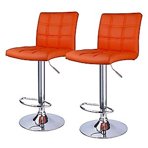 koonlert14 Contemporary Bar Stools Hight Adjustable Seat Hydraulic 360 Degree Swivel Sturdy Steel Frame Quadrate cushion Seat Dining Chair Bar Pub Stool Home Office Furniture - Set of 2 Orange #1935