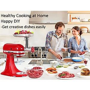 Stainless Steel Food Grinder Attachment for KitchenAid Mixers, Dishwasher Safe, Strong Meat Processor Accessories Included 3 Sausage Stuffer Tubes