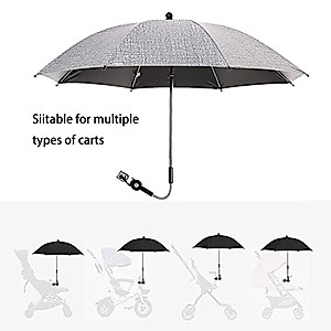 Baby Stroller Parasol, Universal Umbrella with Clamp, 360 Degree Adjustable UV Protection Stroller Sun Shade, Waterproof Umbrella for Trolley, Bike, Wheelchair, Beach Chair