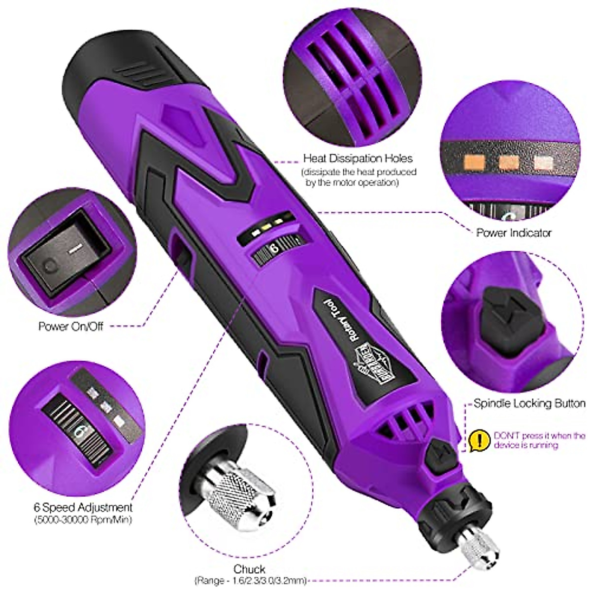 12V Cordless Rotary Tool Kit, 6-Speed(5000-30000 RPM),150 Accessories, Universal Keyless Chuck and Flex Shaft Rotary Tool, Electric Power Rotary Tools for Sanding, Polishing, Drilling, Cutting, DIY