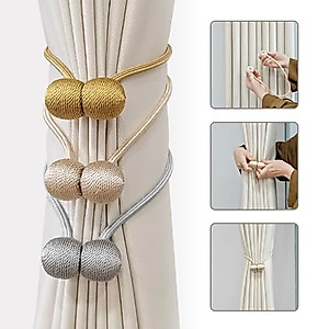 Magnetic Curtain Tiebacks 2 PackRope Decorative，Curtain Tie Backs Holdbacks Holders Hooks Clip Buckles for Curtains Drapes, Curtain Ties for Home Bedroom Office Decorative Curtain (Black)