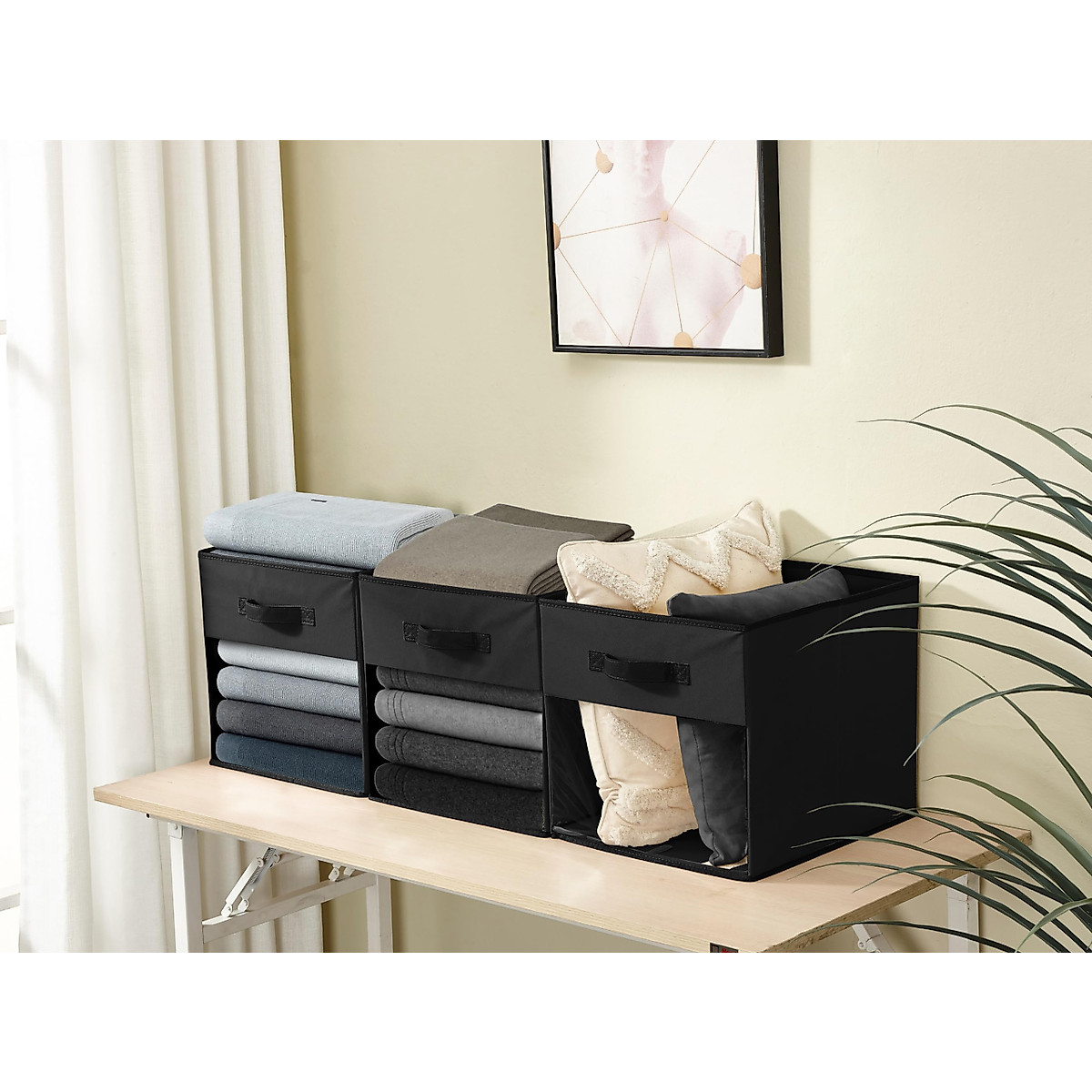 DECOMOMO Kallax Storage Cubes, 13x13x15 Storage Cube Bins with Window, Baskets for Organizing Shelves (Kallax / 4pcs, Black)