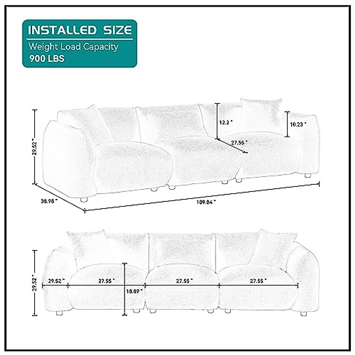 kevinplus 109.8'' Boucle Cloud Sofa Couch Modular Sectional Sofa Couch for Living Room, Modern Contemporary Futon 4-Seat Sofa Couch for Apartment Office Studio, Beige