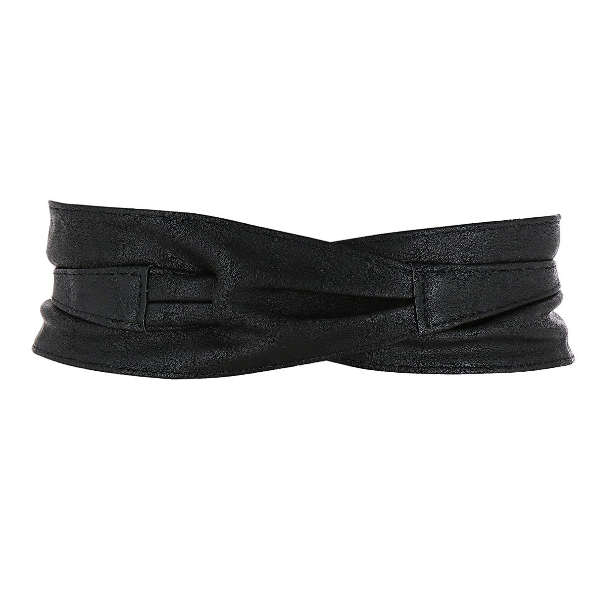 FASHIONGEN - Woman leatherette waisband Obi Belt, MICA - Black, S-M