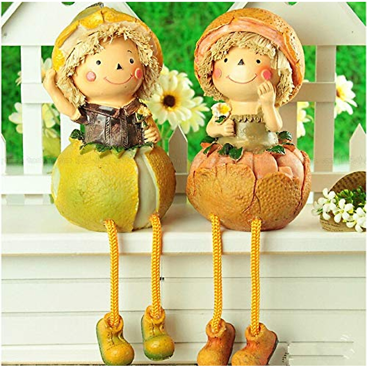 Home Kitchen Decorative Fruits & Vegetables Sitters with Dangling Legs Shelf Sitter Figurine Statue for Shelf, Countertop, Windowsill(Orange)